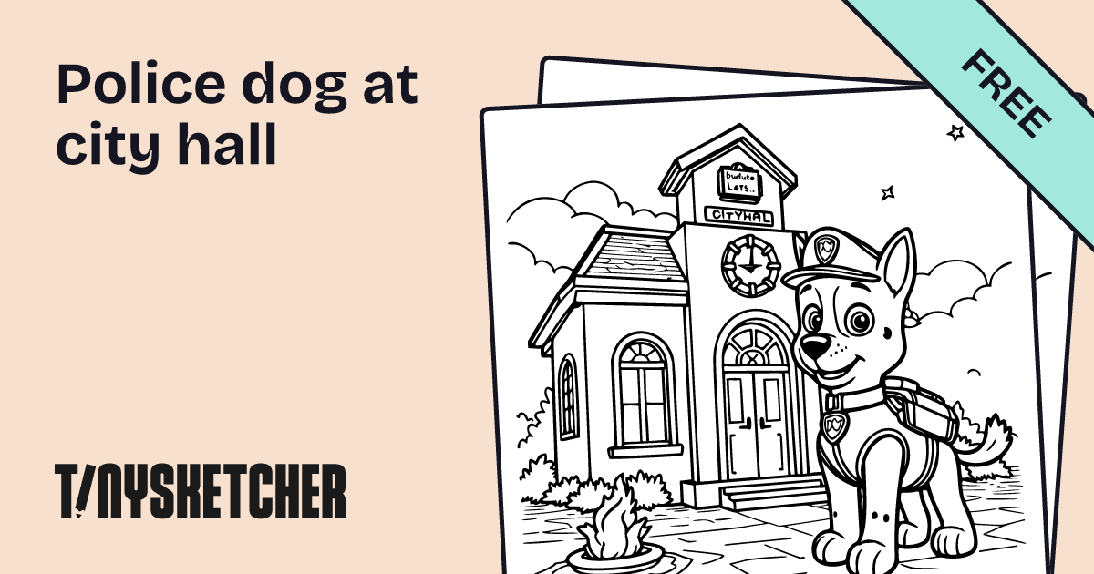 Police dog at city hall Coloring Page | Free Printables | Tiny Sketcher