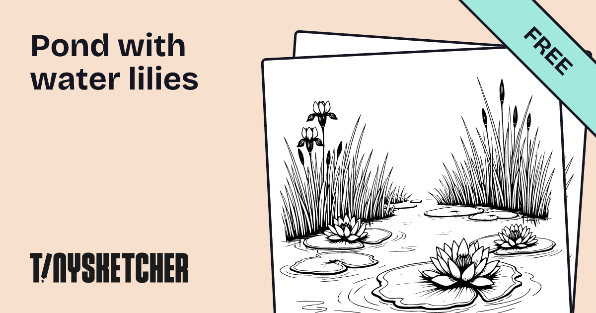 Pond with water lilies Coloring Page | Free Printables | Tiny Sketcher