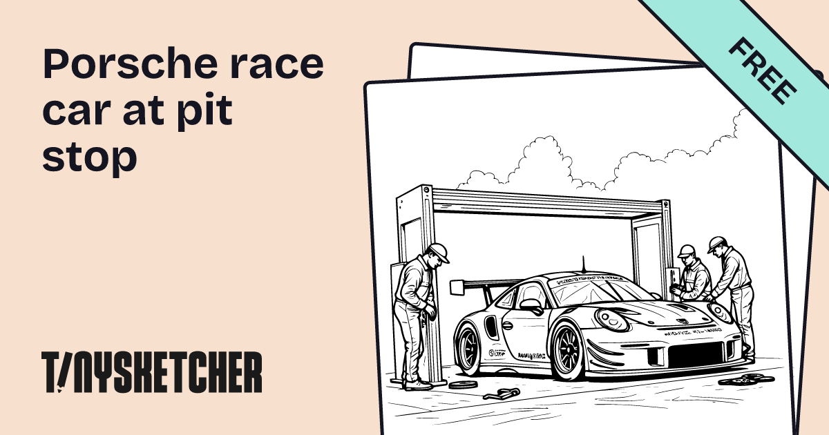 Porsche race car at pit stop Coloring Page | Free Printables | Tiny ...