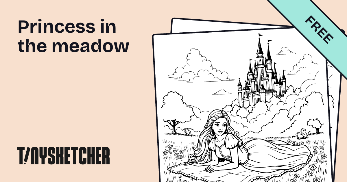 Princess in the meadow Coloring Page | Free Printables | Tiny Sketcher