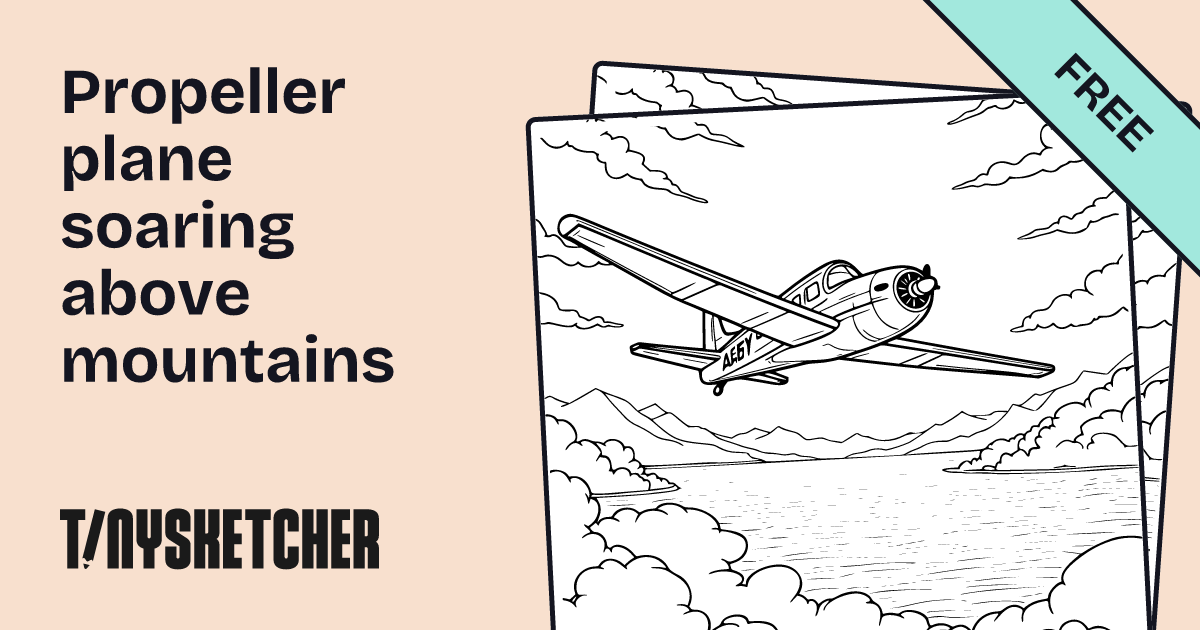 Propeller plane soaring above mountains Coloring Page | Free Printables ...