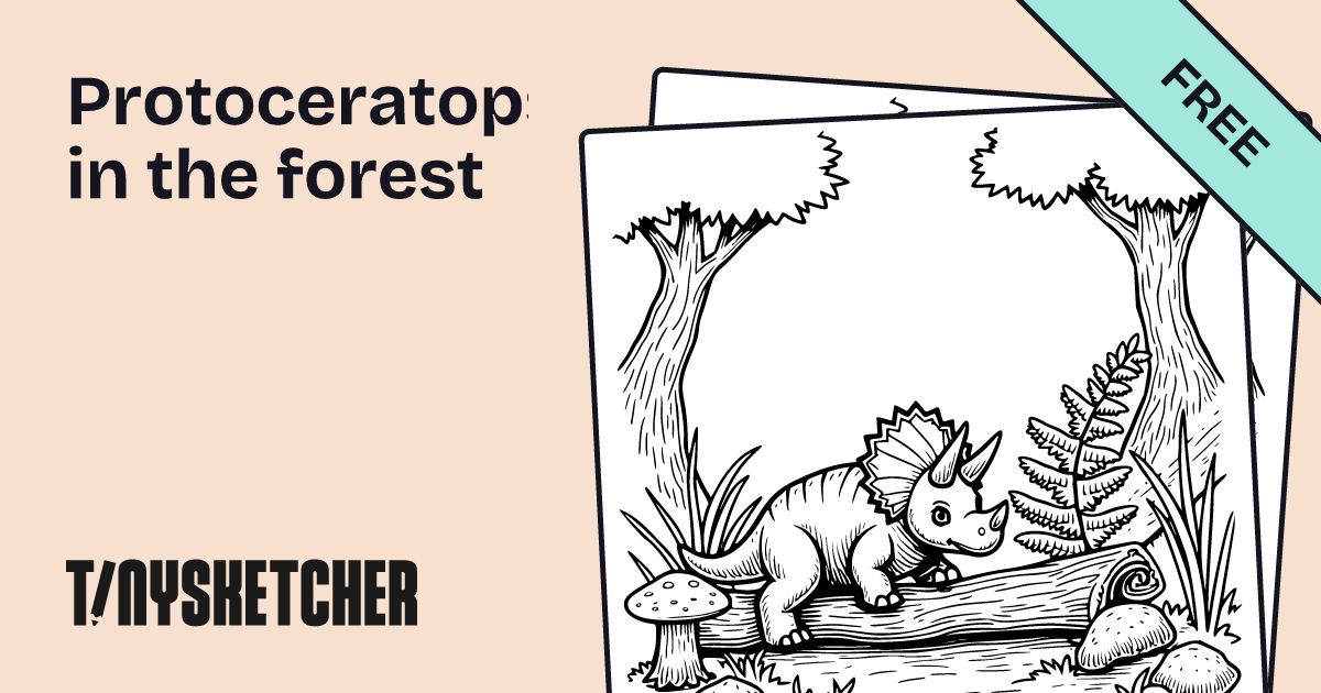 Protoceratops in the forest Coloring Page | Free Printables | Tiny Sketcher