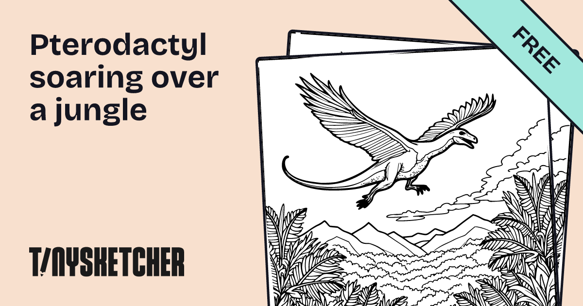 Pterodactyl soaring over a jungle Coloring Page | Free Printables ...