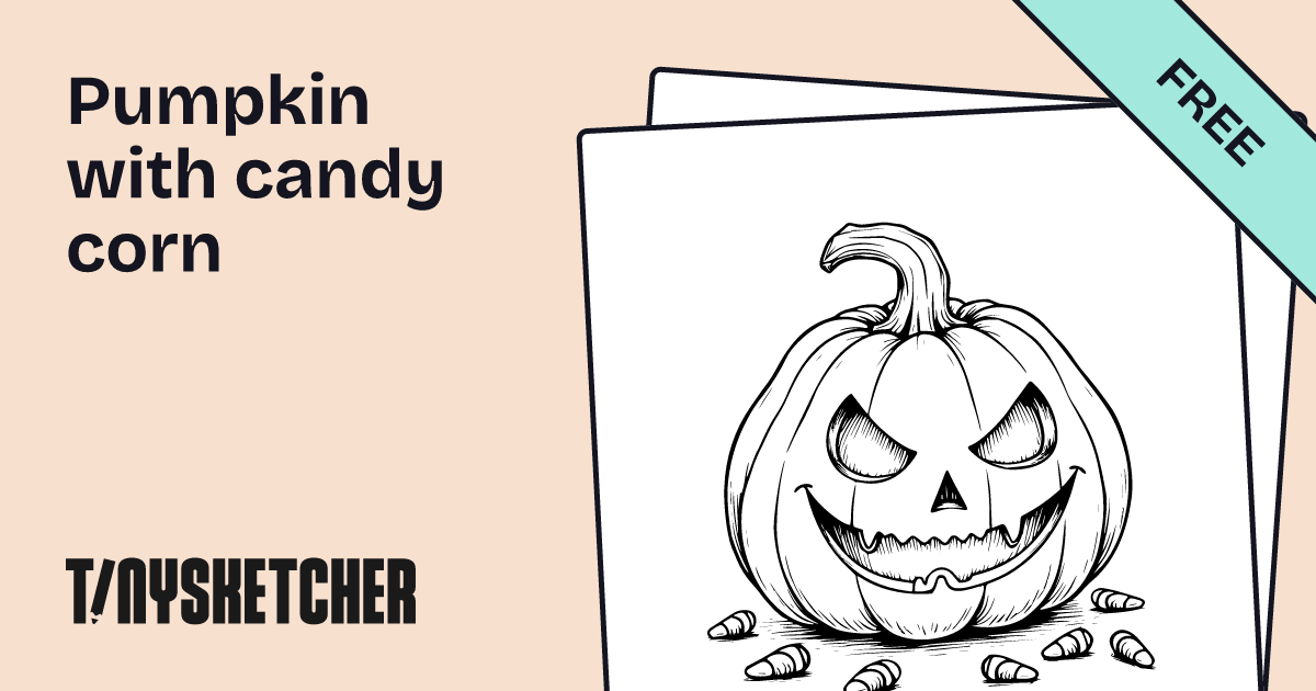 Pumpkin with candy corn Coloring Page | Free Printables | Tiny Sketcher
