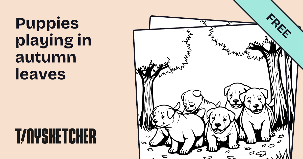 Puppies playing in autumn leaves Coloring Page | Free Printables | Tiny ...