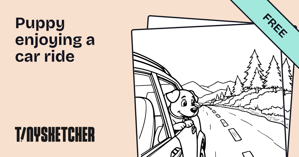 Puppy enjoying a car ride Coloring Page | Free Printables | Tiny Sketcher