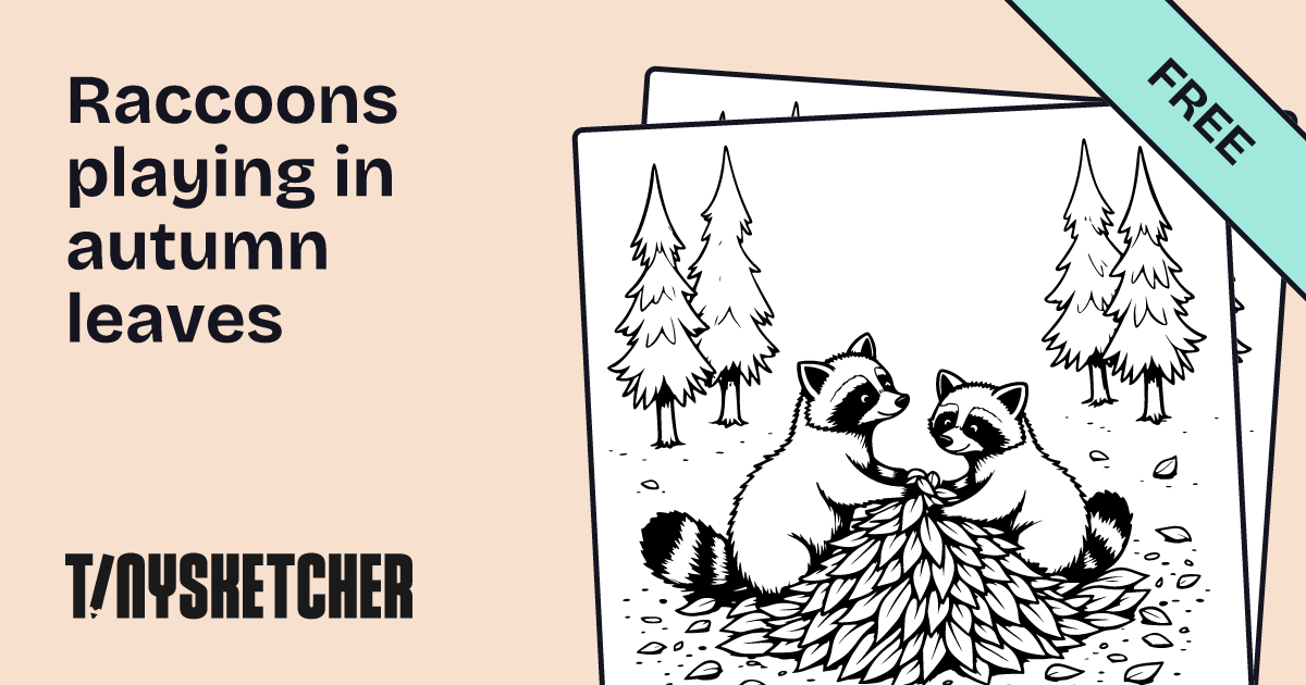 Raccoons playing in autumn leaves Coloring Page | Free Printables ...
