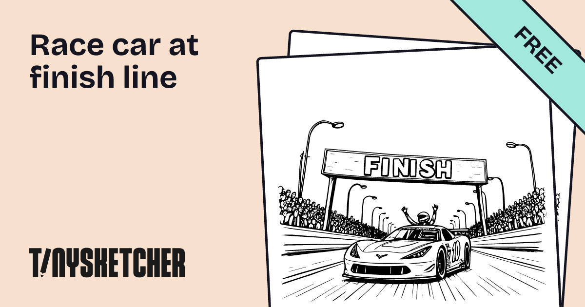 Race car at finish line Coloring Page | Free Printables | Tiny Sketcher