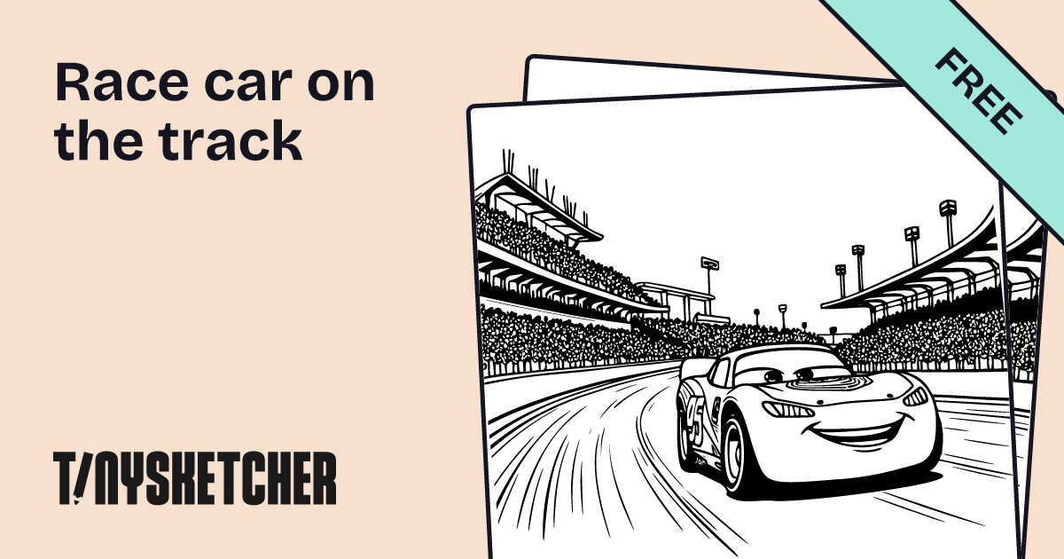 Race car on the track Coloring Page | Free Printables | Tiny Sketcher