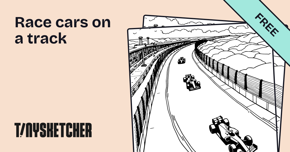 Race cars on a track Coloring Page | Free Printables | Tiny Sketcher