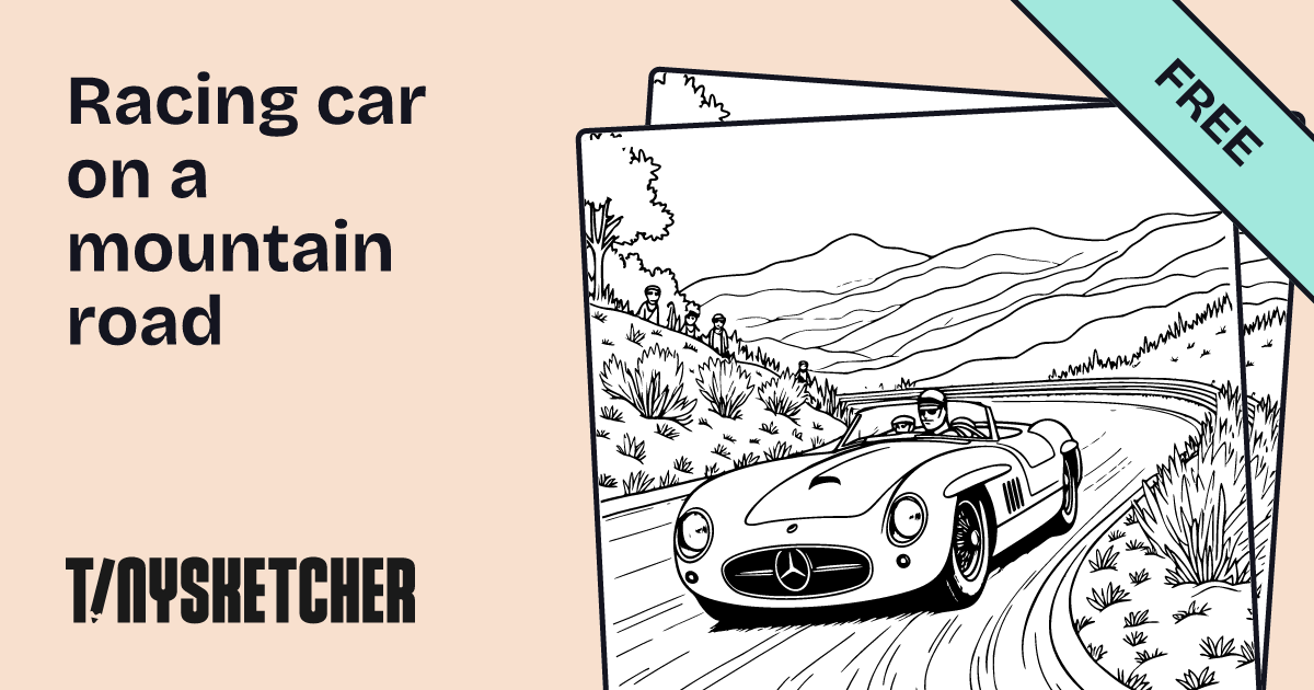 Racing car on a mountain road Coloring Page | Free Printables | Tiny ...