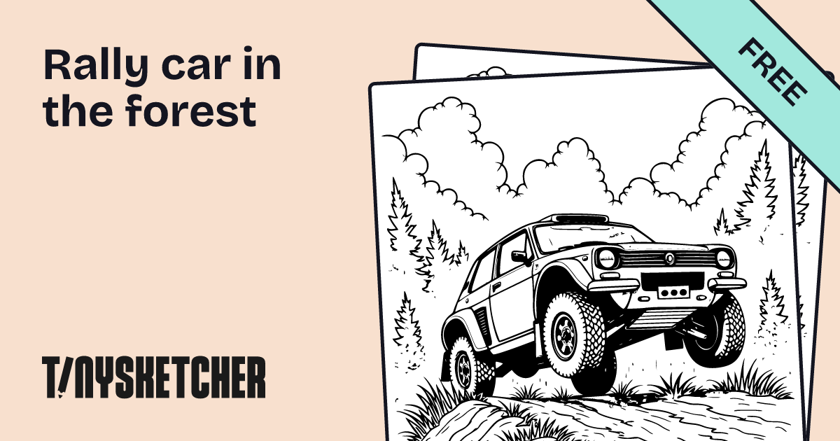 Rally car in the forest Coloring Page | Free Printables | Tiny Sketcher