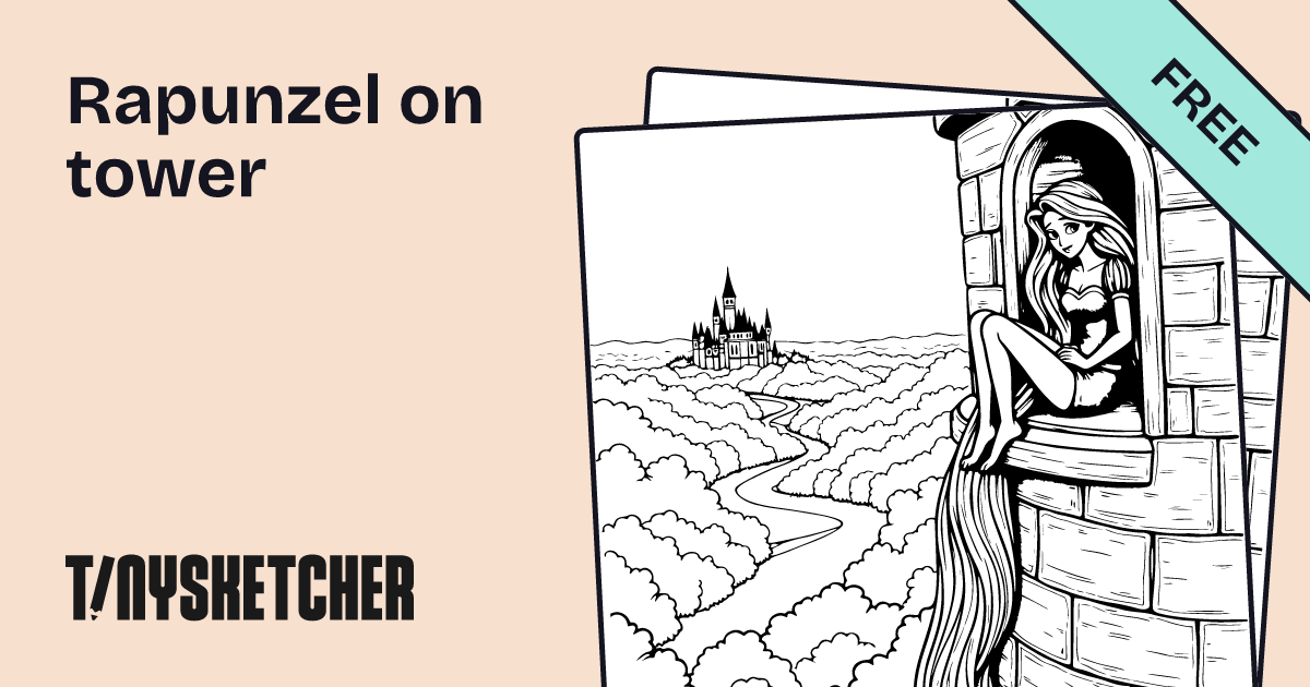 Rapunzel on tower Coloring Page | Free Printables | Tiny Sketcher