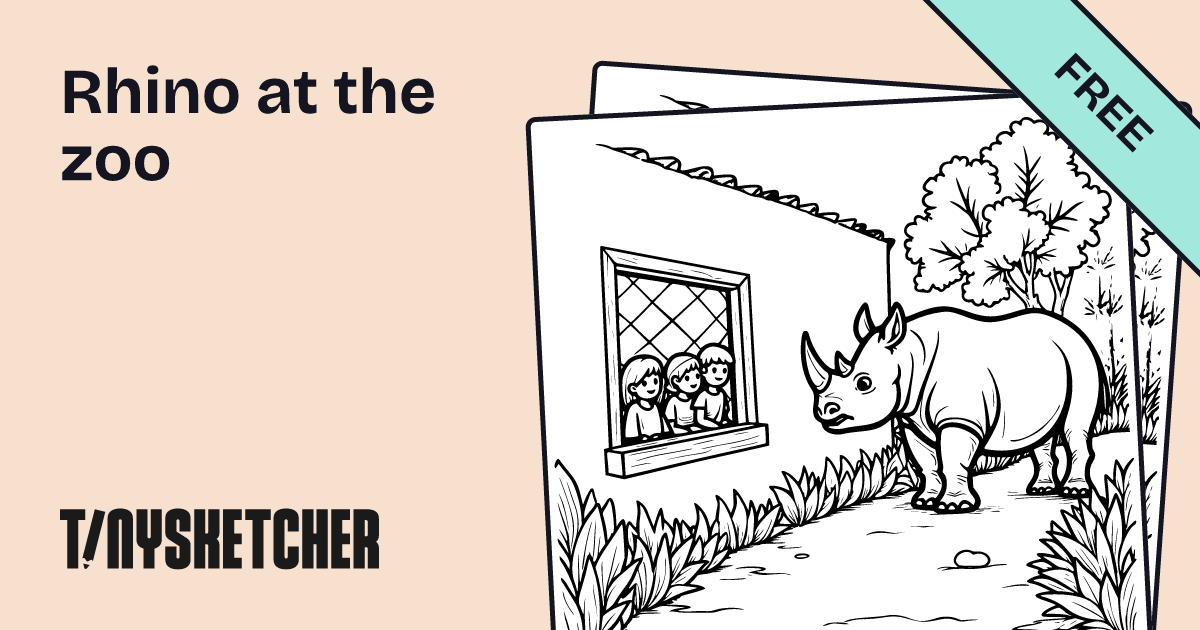 Rhino at the zoo Coloring Page | Free Printables | Tiny Sketcher