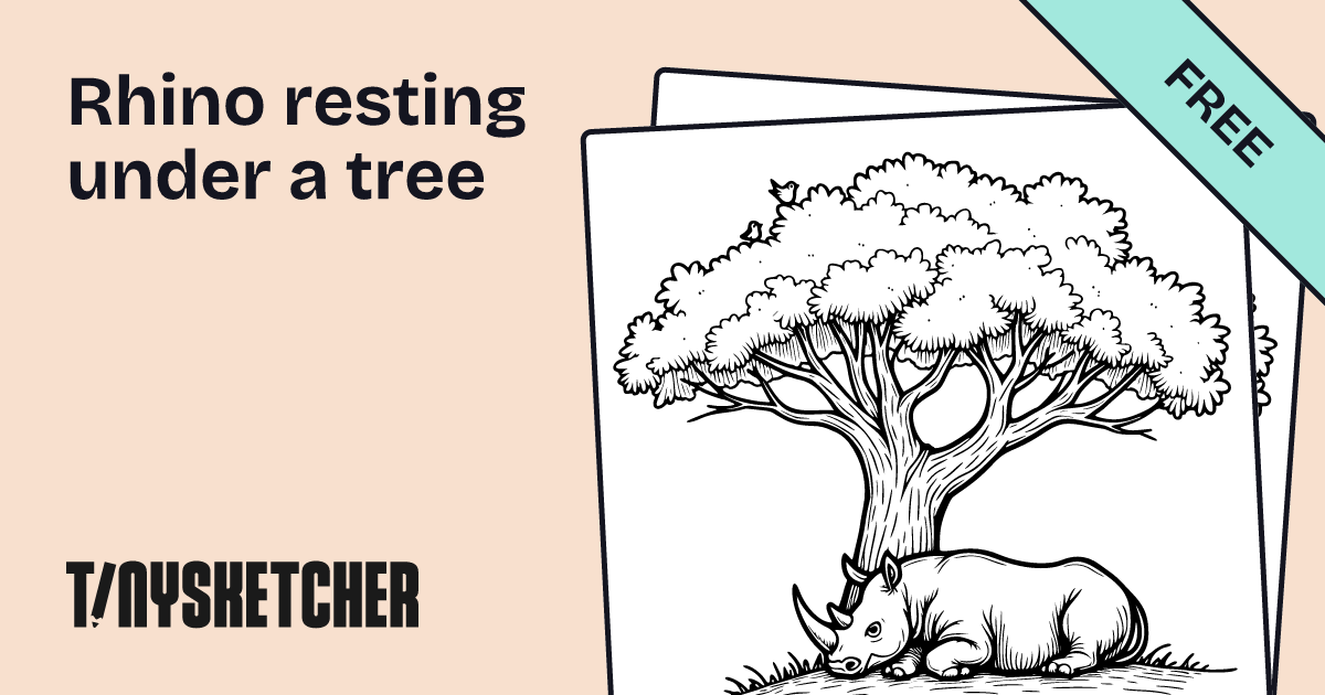 Rhino resting under a tree Coloring Page | Free Printables | Tiny Sketcher