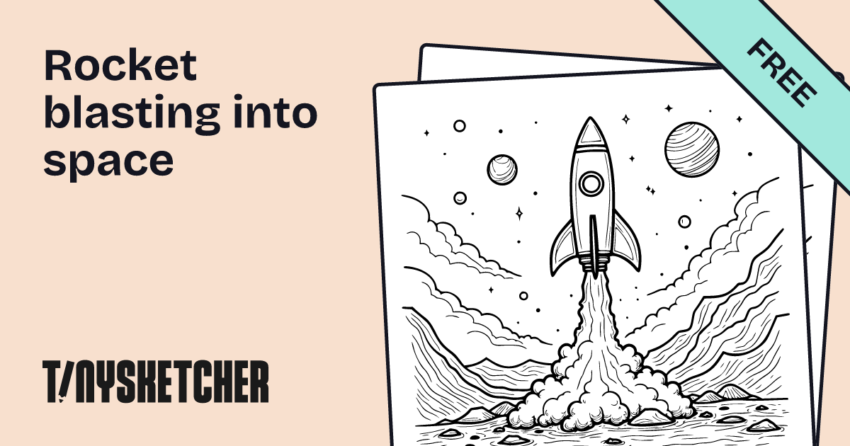 Rocket blasting into space Coloring Page | Free Printables | Tiny Sketcher