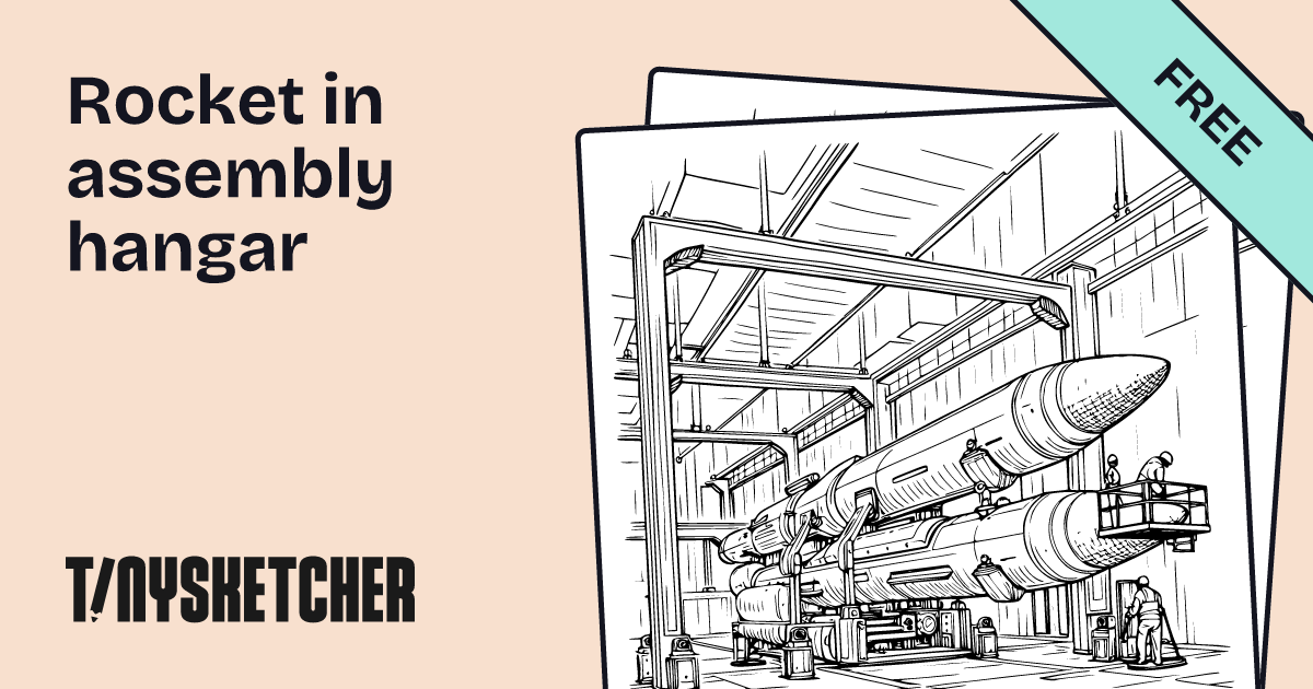 Rocket in assembly hangar Coloring Page | Free Printables | Tiny Sketcher