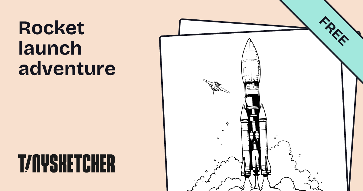 Rocket launch adventure Coloring Page | Free Printables | Tiny Sketcher