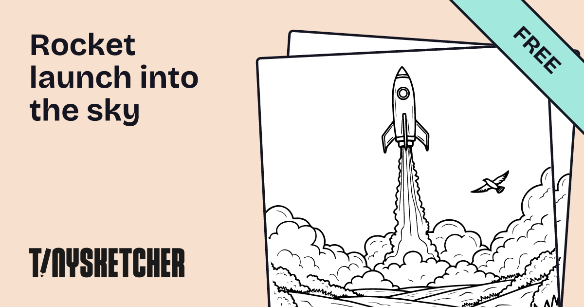 Rocket launch into the sky Coloring Page | Free Printables | Tiny Sketcher