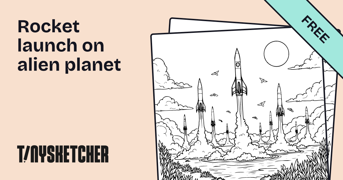 Rocket launch on alien planet Coloring Page | Free Printables | Tiny ...