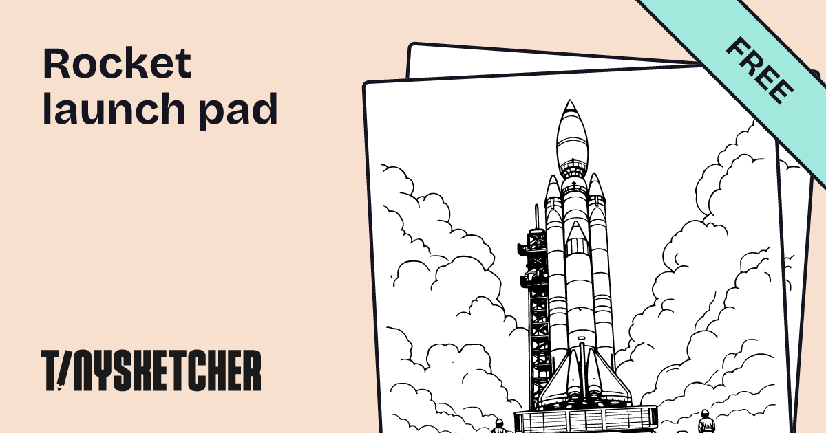 Rocket launch pad Coloring Page | Free Printables | Tiny Sketcher