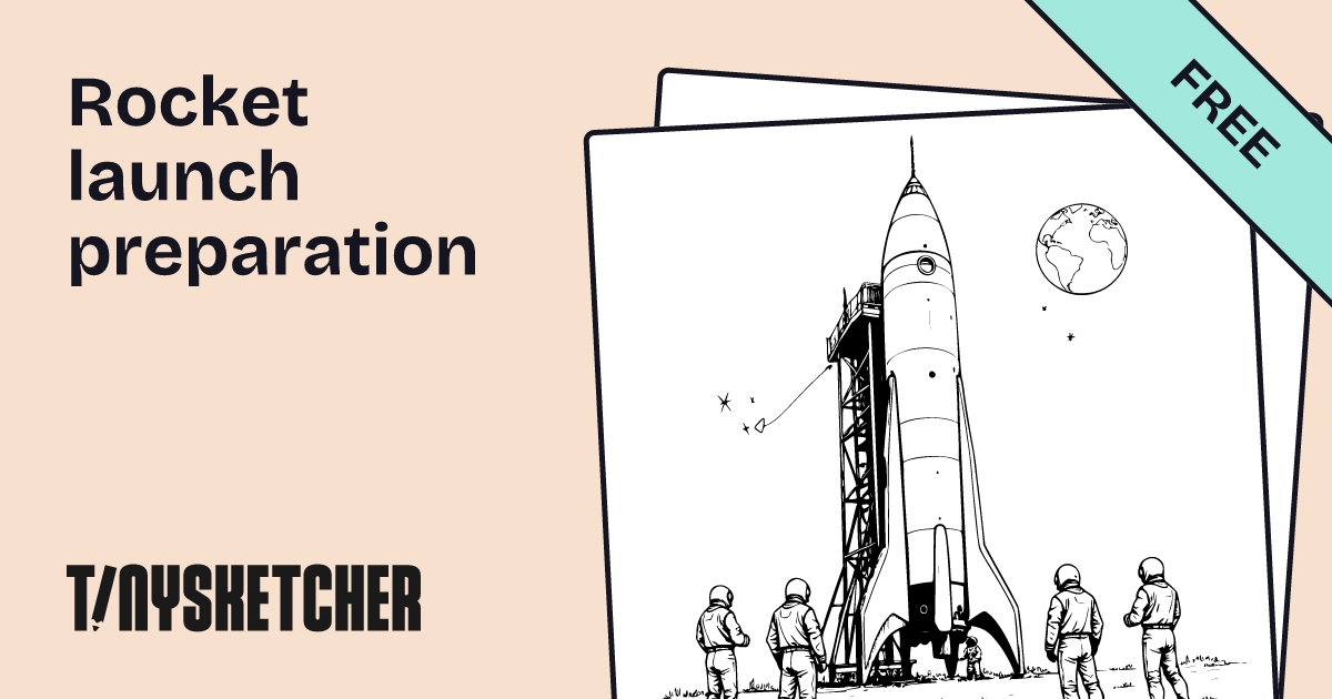 Rocket launch preparation Coloring Page | Free Printables | Tiny Sketcher