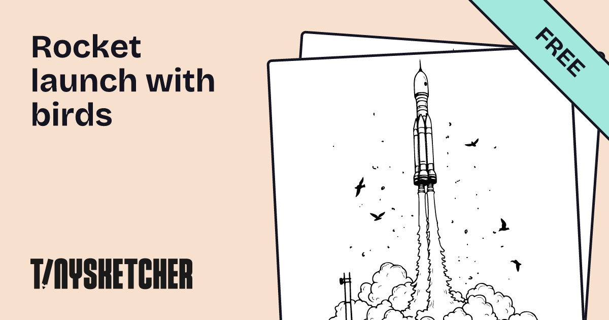 Rocket launch with birds Coloring Page | Free Printables | Tiny Sketcher