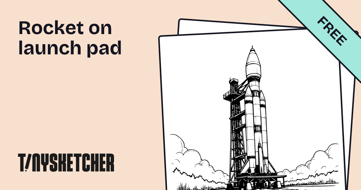 Rocket on launch pad Coloring Page | Free Printables | Tiny Sketcher