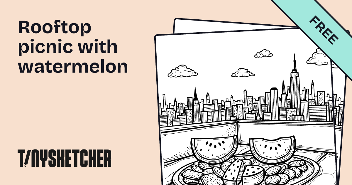 Rooftop picnic with watermelon Coloring Page | Free Printables | Tiny ...