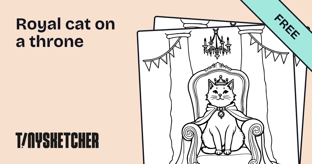 Royal cat on a throne Coloring Page | Free Printables | Tiny Sketcher