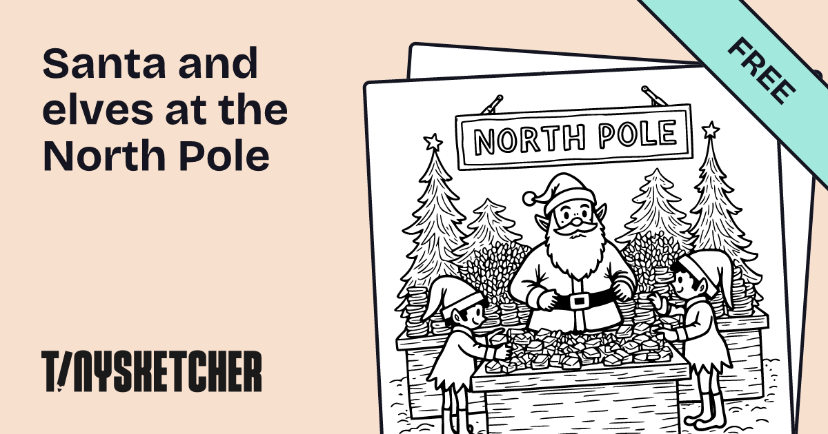 Santa and elves at the North Pole Coloring Page | Free Printables ...