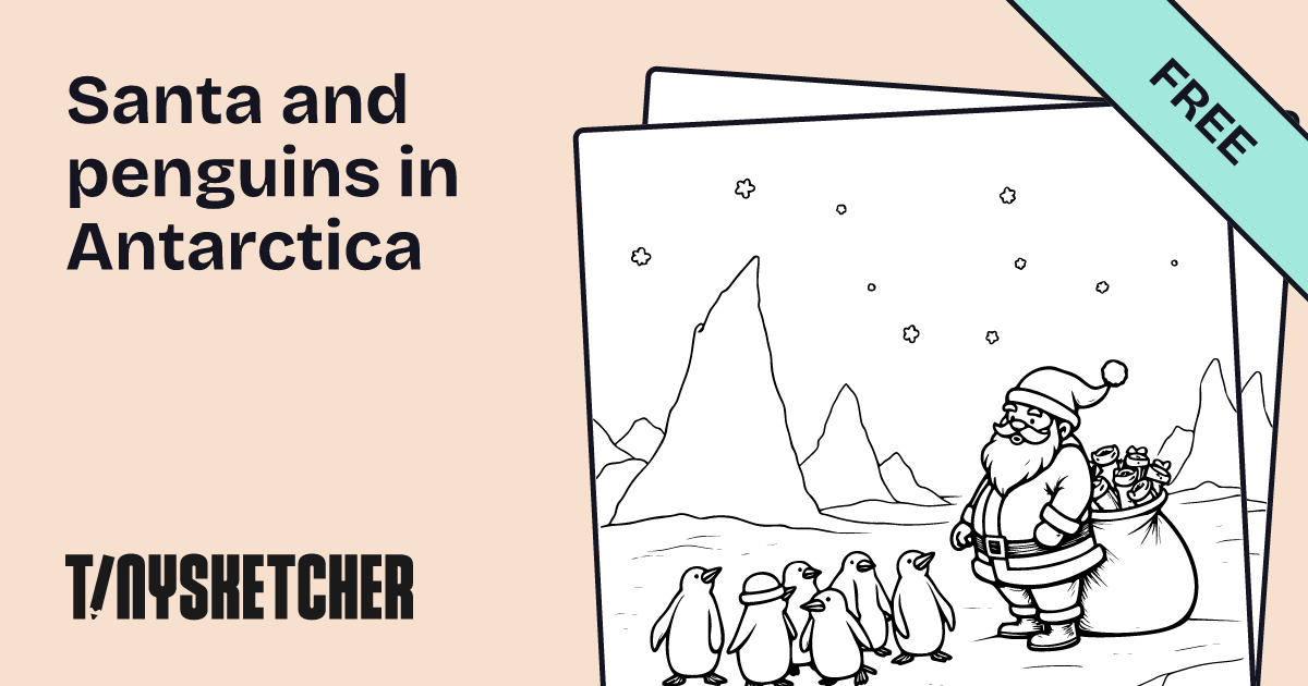 Santa and penguins in Antarctica Coloring Page | Free Printables | Tiny ...