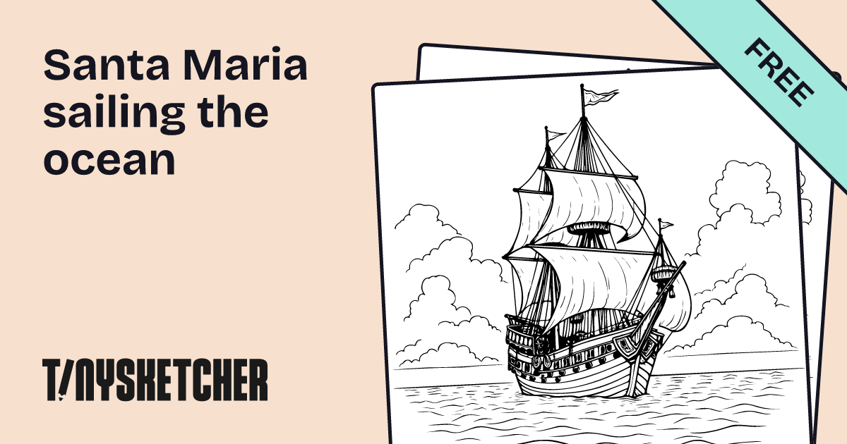 Santa Maria sailing the ocean Coloring Page | Free Printables | Tiny ...