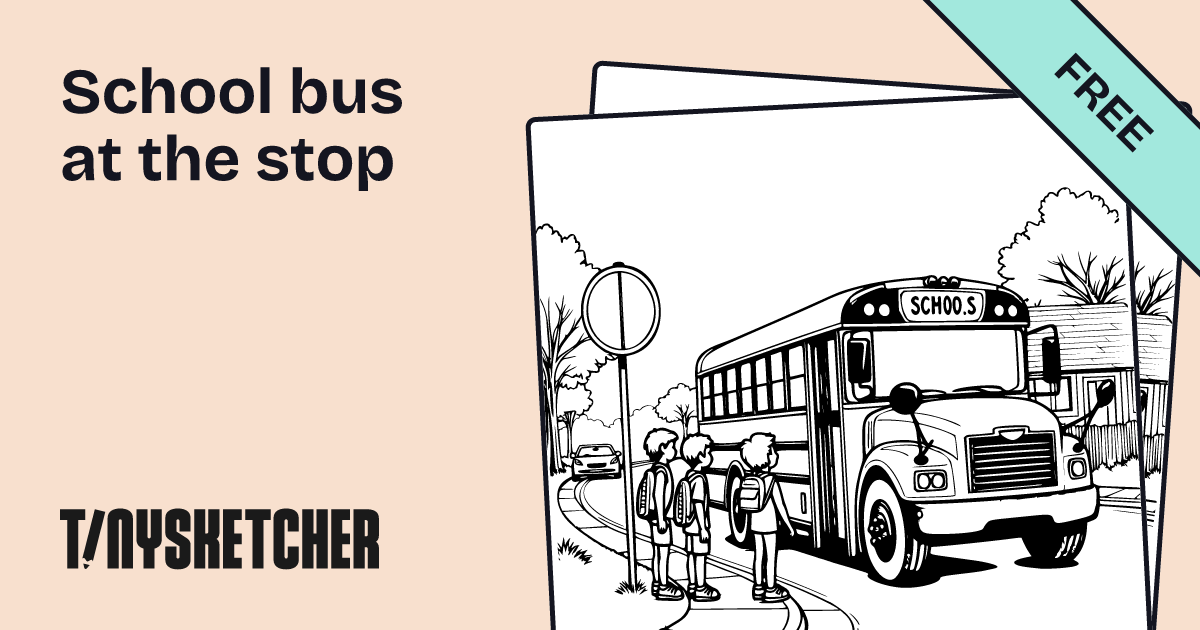 School bus at the stop Coloring Page | Free Printables | Tiny Sketcher