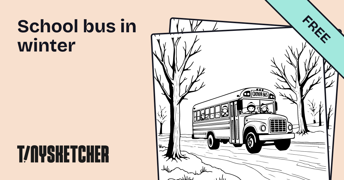 School bus in winter Coloring Page | Free Printables | Tiny Sketcher