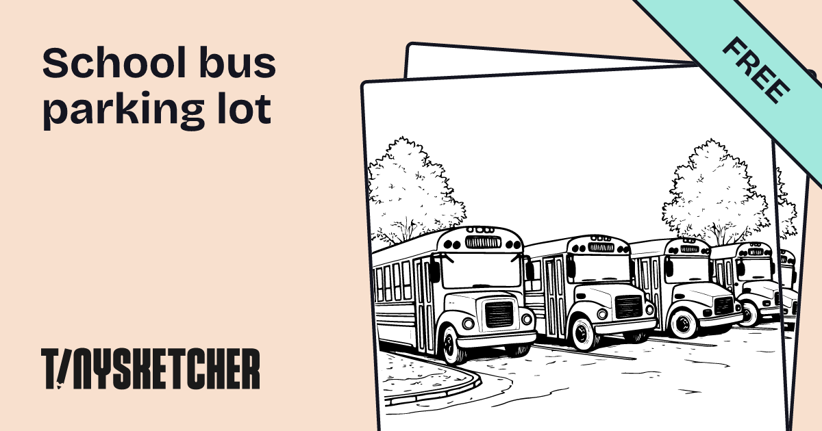 School bus parking lot Coloring Page | Free Printables | Tiny Sketcher