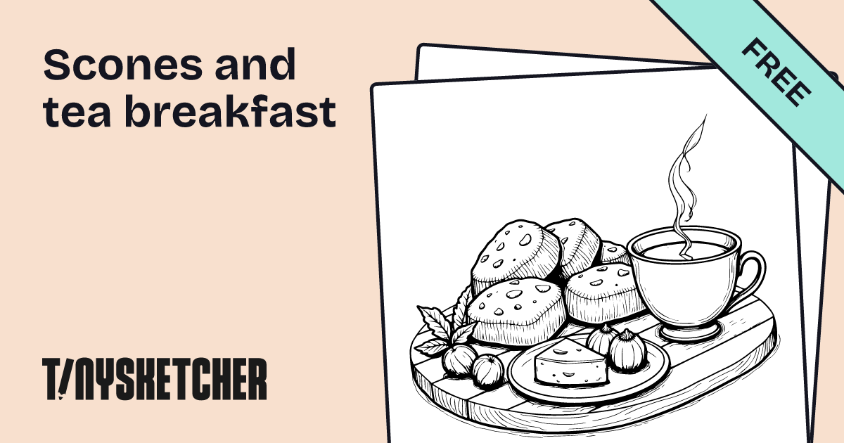 Scones and tea breakfast Coloring Page | Free Printables | Tiny Sketcher