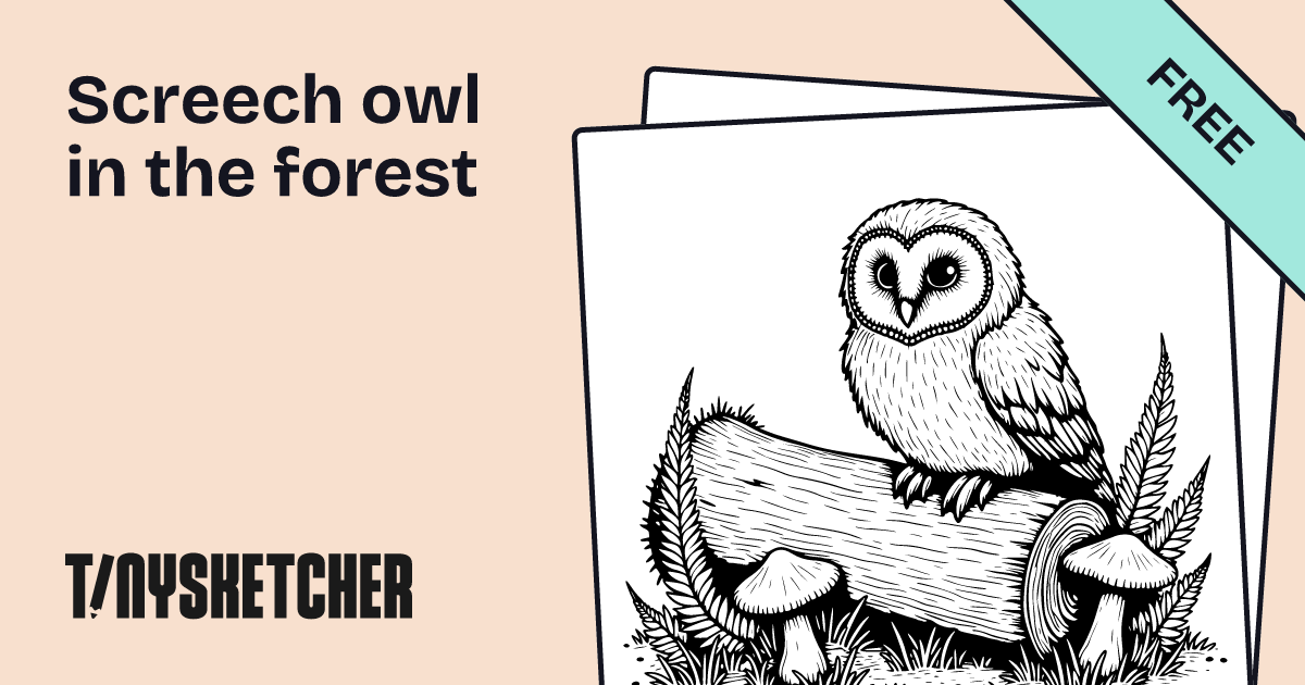 Screech owl in the forest Coloring Page | Free Printables | Tiny Sketcher