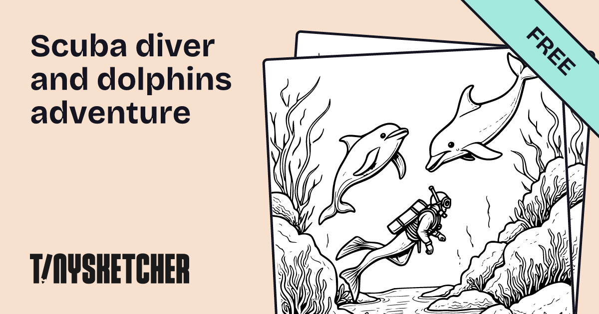 Scuba diver and dolphins adventure Coloring Page | Free Printables ...
