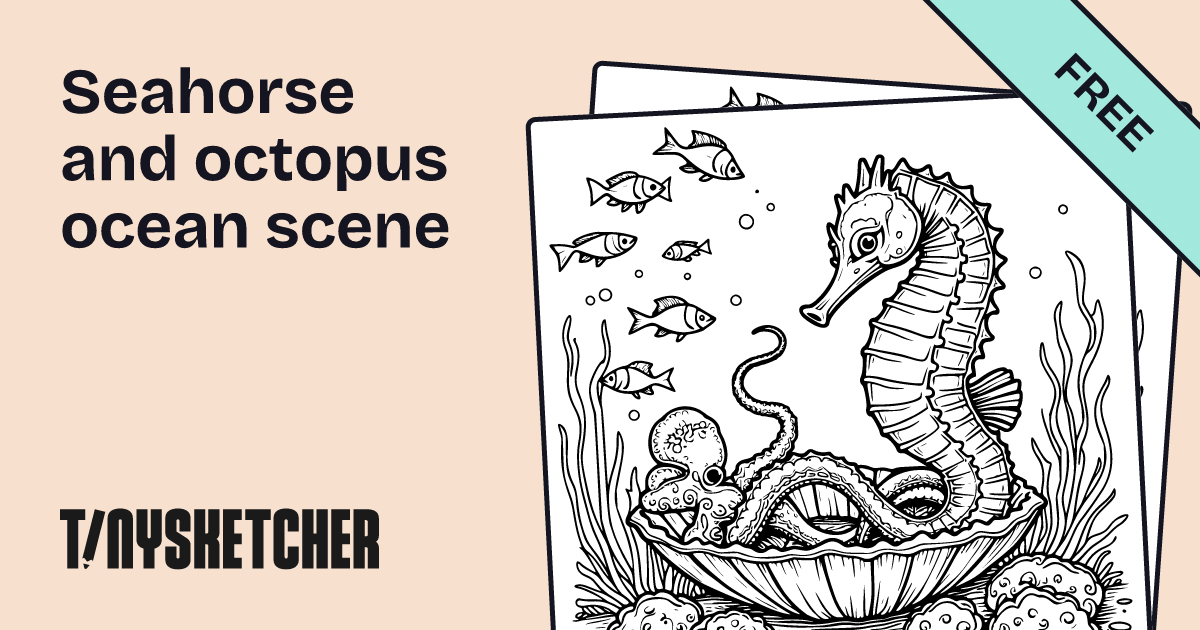 Seahorse and octopus ocean scene Coloring Page | Free Printables | Tiny ...