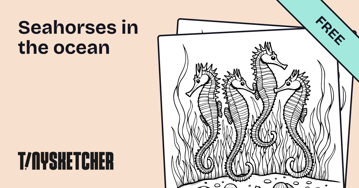 Seahorses in the ocean Coloring Page | Free Printables | Tiny Sketcher
