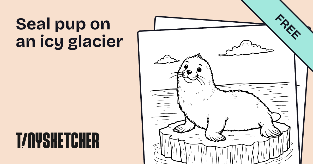 Seal pup on an icy glacier Coloring Page | Free Printables | Tiny Sketcher