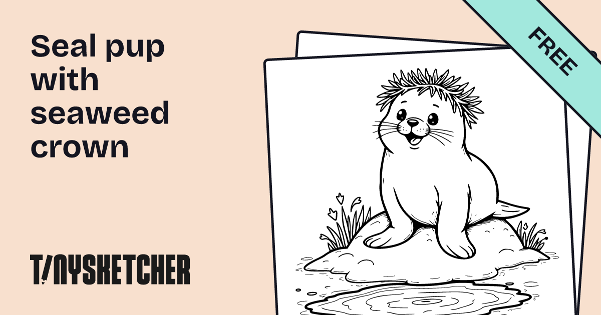Seal pup with seaweed crown Coloring Page | Free Printables | Tiny Sketcher