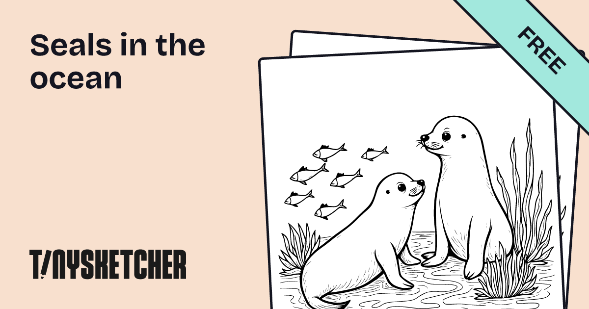 Seals in the ocean Coloring Page | Free Printables | Tiny Sketcher