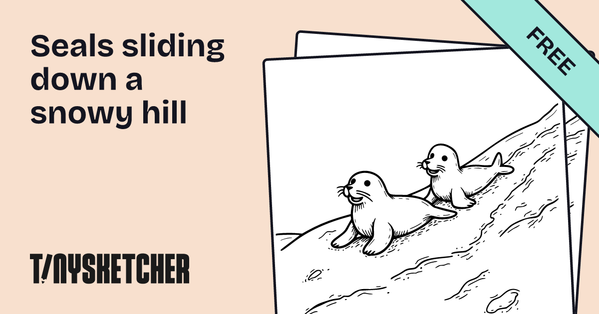 Seals sliding down a snowy hill Coloring Page | Free Printables | Tiny ...
