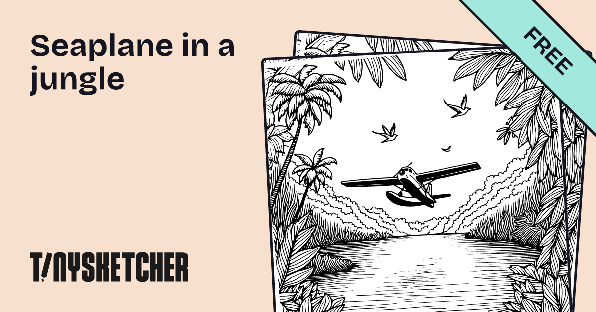 Seaplane in a jungle Coloring Page | Free Printables | Tiny Sketcher
