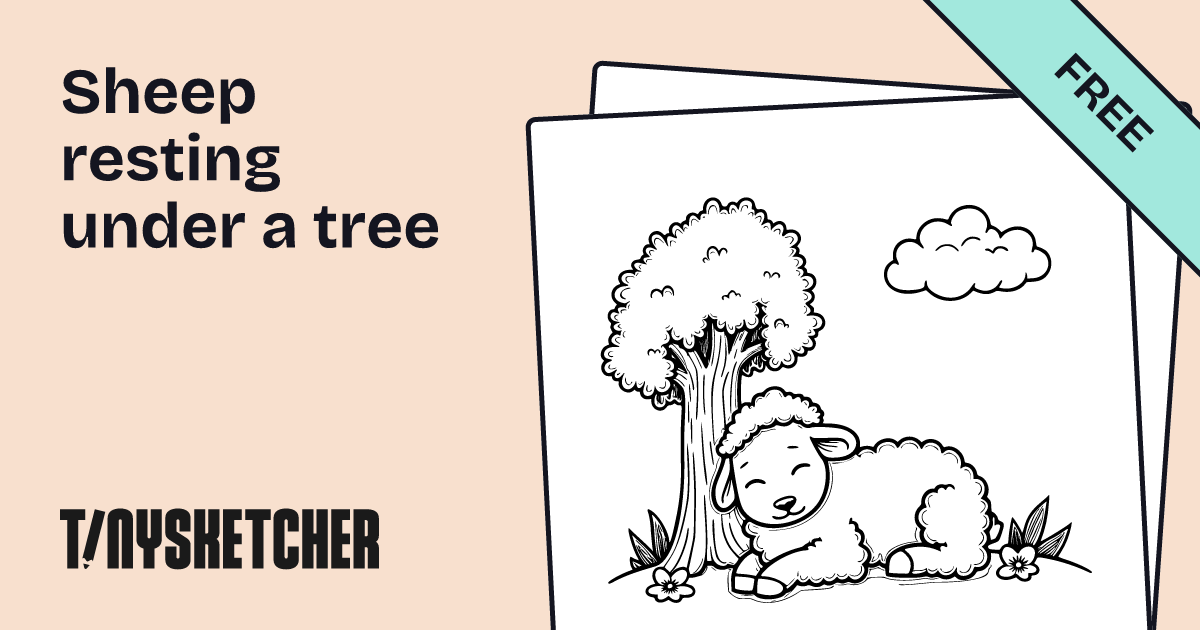 Sheep resting under a tree Coloring Page | Free Printables | Tiny Sketcher