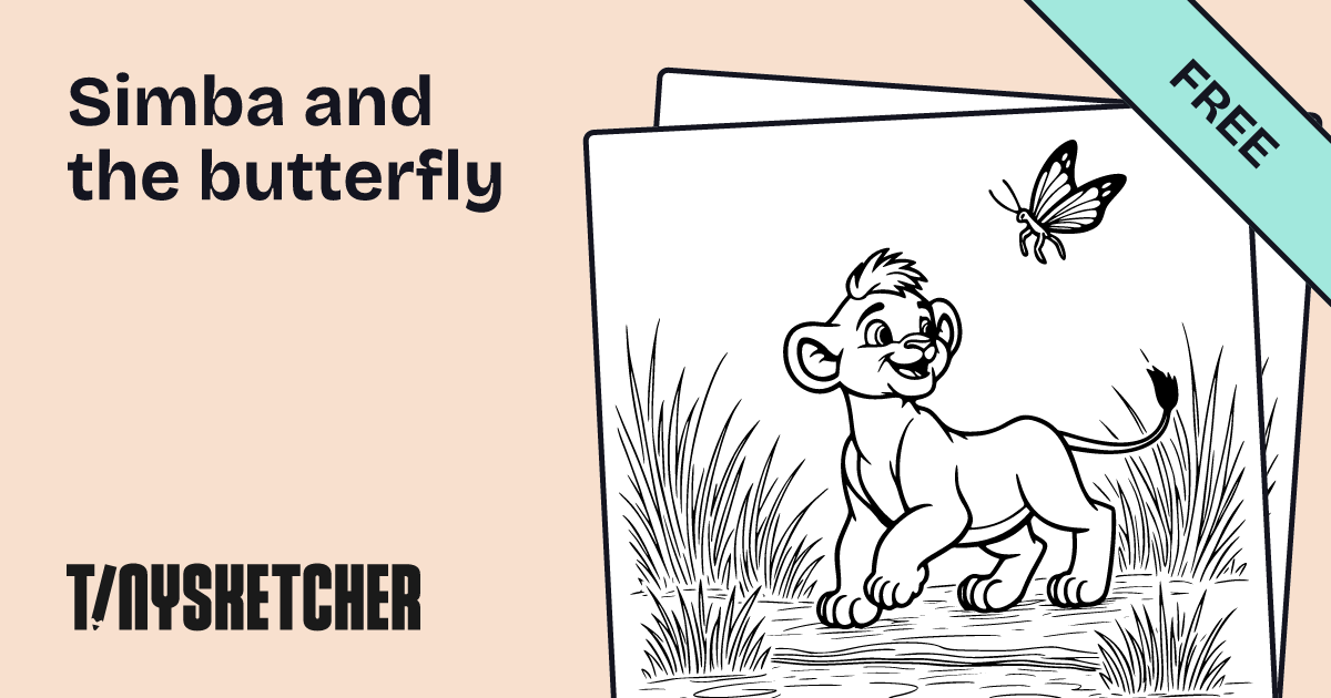 Simba and the butterfly Coloring Page | Free Printables | Tiny Sketcher