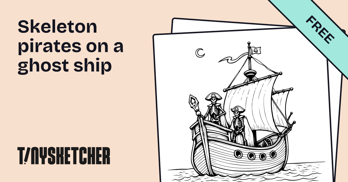 Skeleton pirates on a ghost ship Coloring Page | Free Printables | Tiny ...