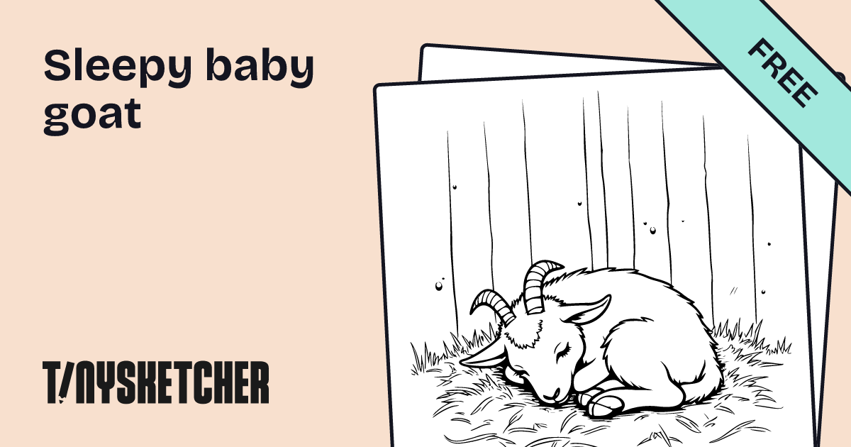 Sleepy baby goat Coloring Page | Free Printables | Tiny Sketcher